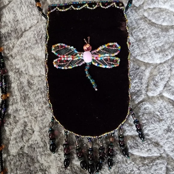 NO BRAND | Accessories | Vintage Velvet Beaded Dragonfly Mini Purse ...